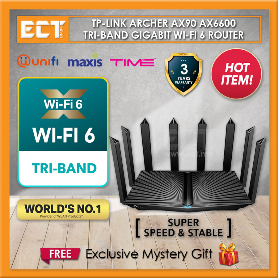 TP-Link Archer AX90 AX6600 Tri Band Gigabit OneMesh WiFi 6 Router